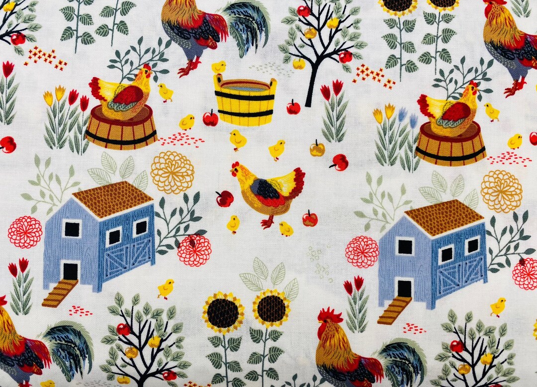 Barnyard Animals Fabric, Cow Fabric, Country, Farm Style, Pasture ...