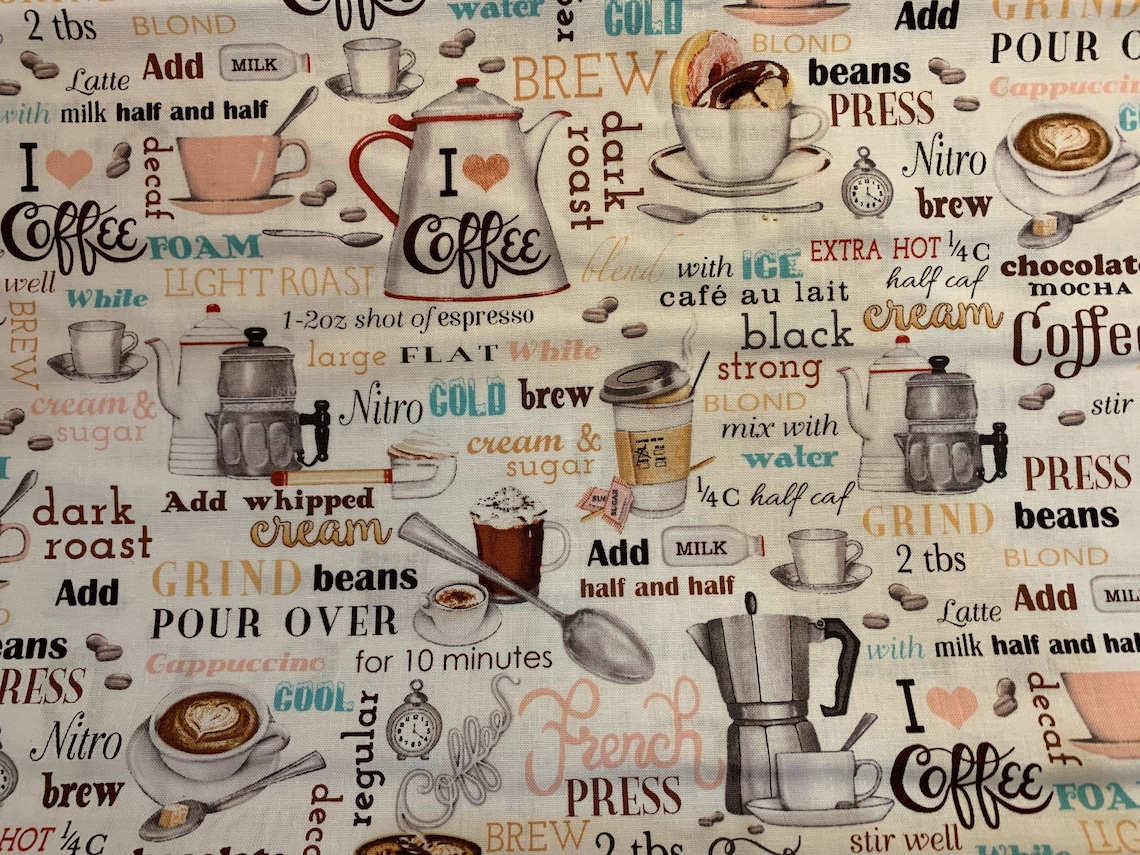 Coffee House Fabric Novelty Fabric Espresso Coffee Cup - Etsy