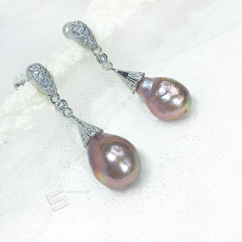 Real Pearls in Silver Earrings 11x18mm Exotic Colored Pearls - Etsy