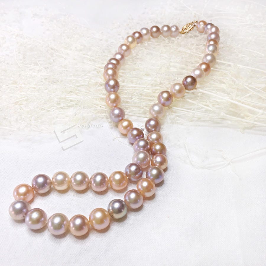 AAA Grade Pearls and Gold Necklace, Multicolored Freshwater Cultured ...