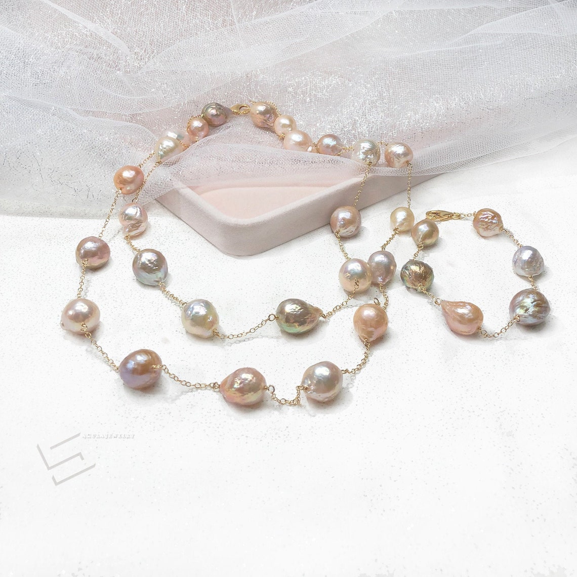 Metallic Broque Pearl Set, Fireball Pearls in 14K Gold Filled Long ...