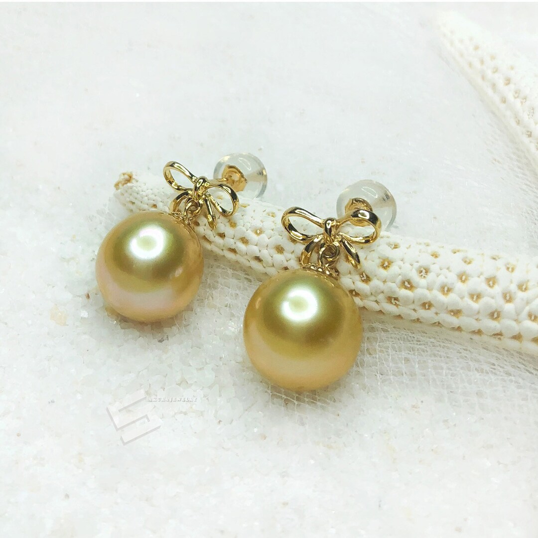Genuine Golden Pearls 18KT Gold Earrings, AA Grade South Sea Cultured ...
