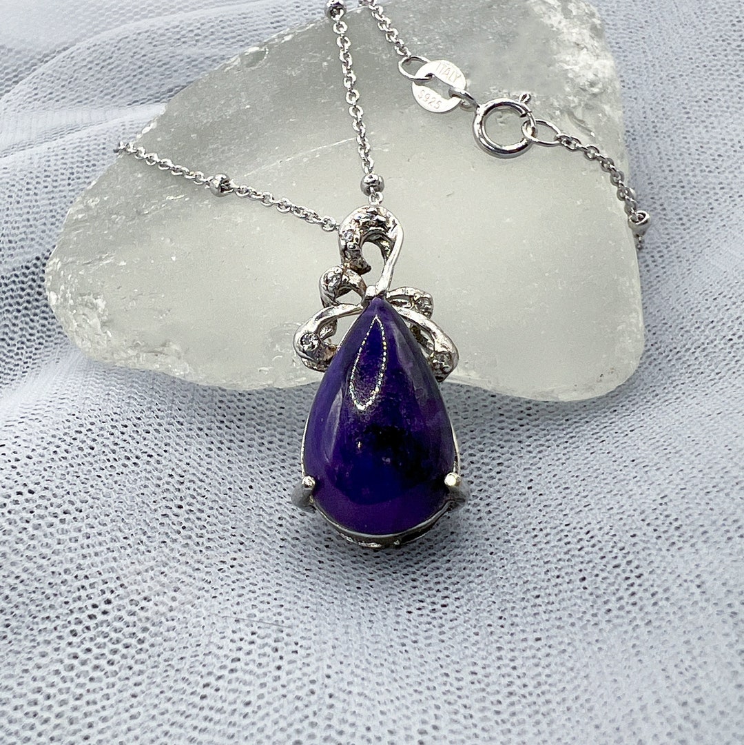 Untreated Sugilite Silver Pendant Necklace, Natural Royal Purple ...