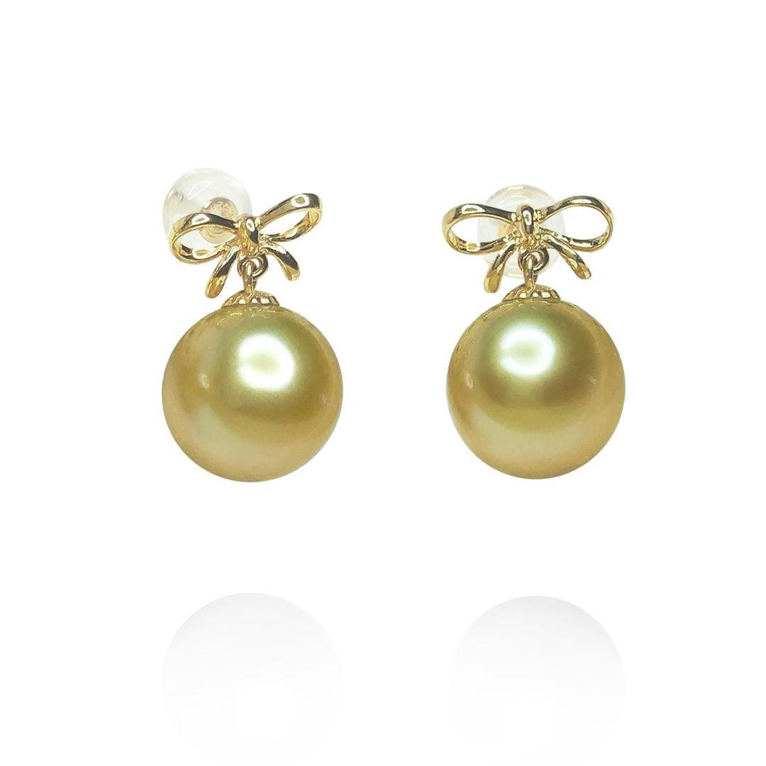 Genuine Golden Pearls 18KT Gold Earrings, AA Grade South Sea Cultured ...