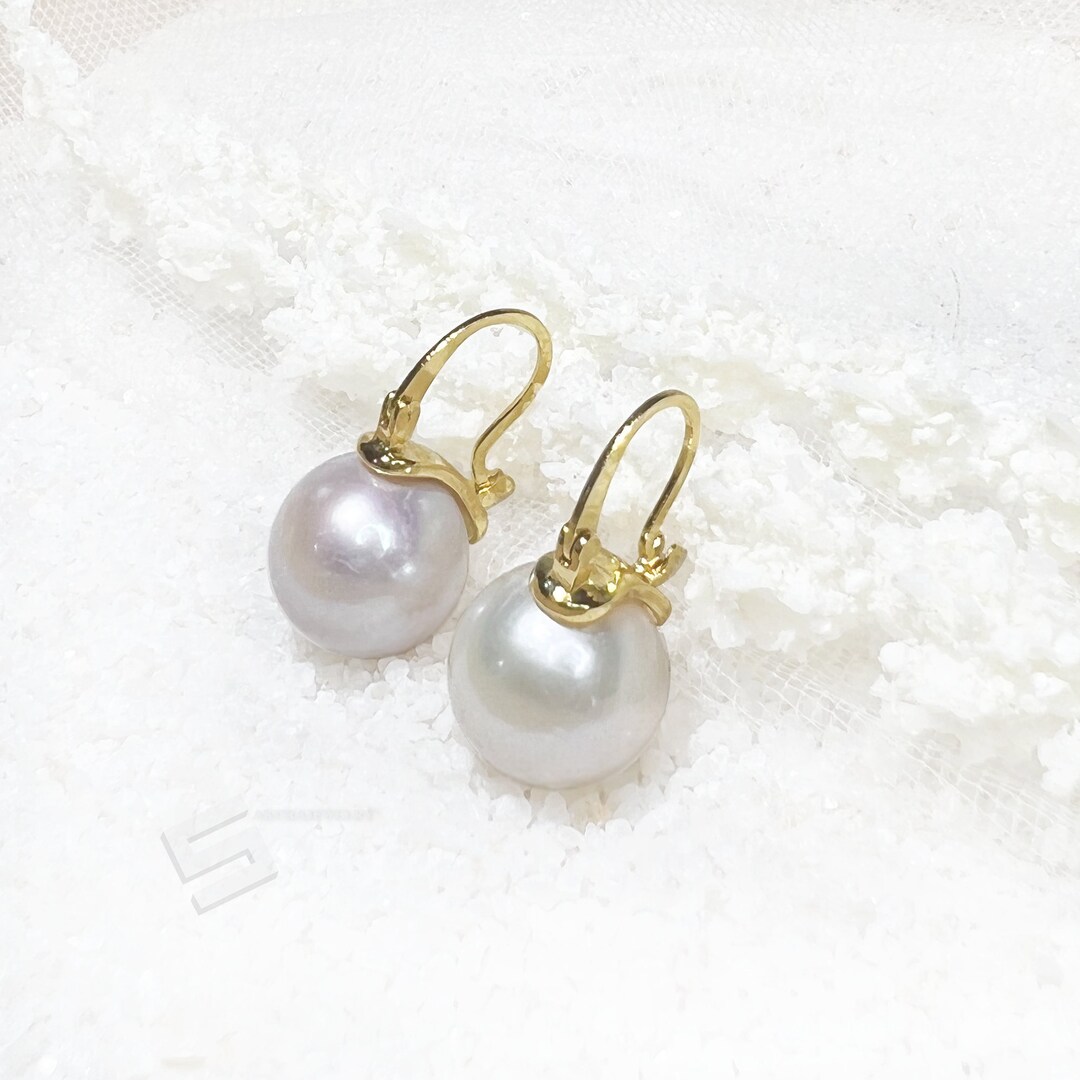 12.7MM Genuine Pearl Earrings, AA Grade Large Freshwater Cultured Pearl ...