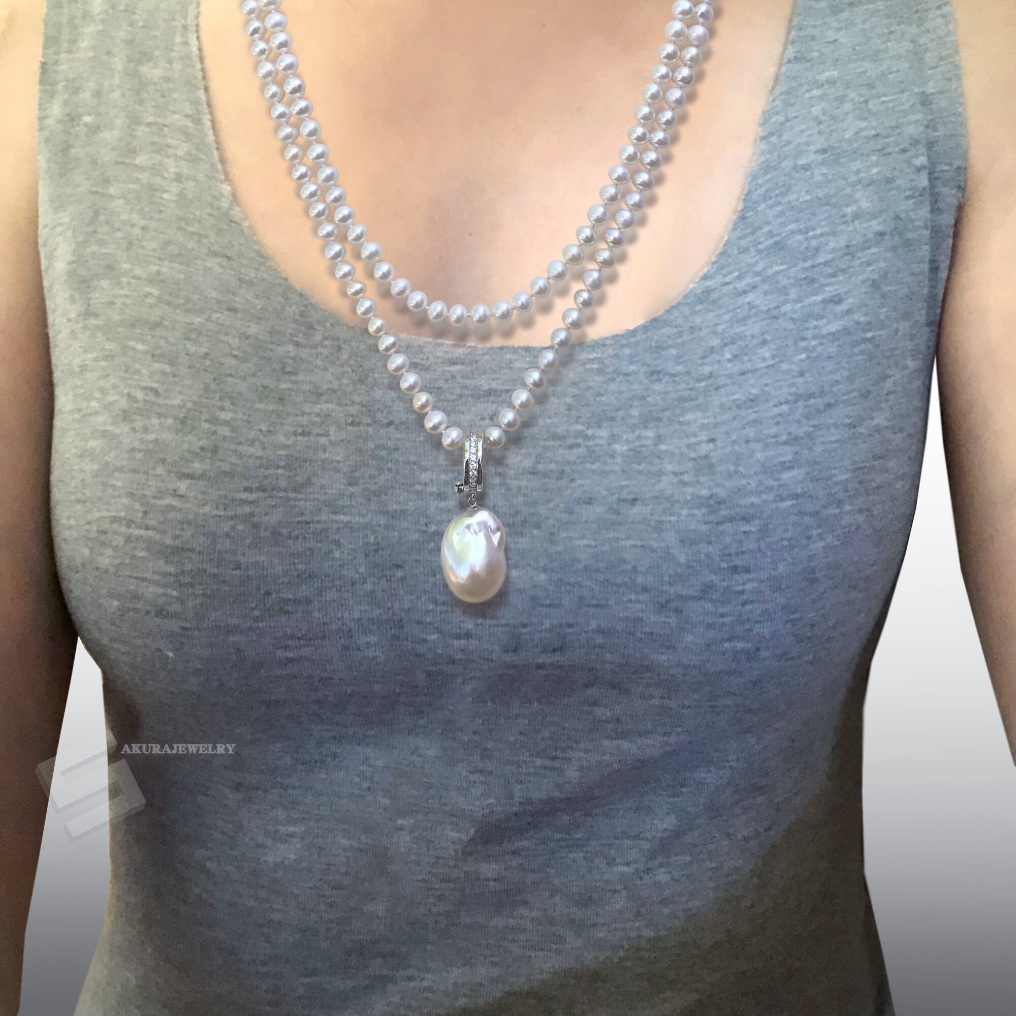 43 Pearls Rope In Silver Long Necklace Multi Functions | Etsy