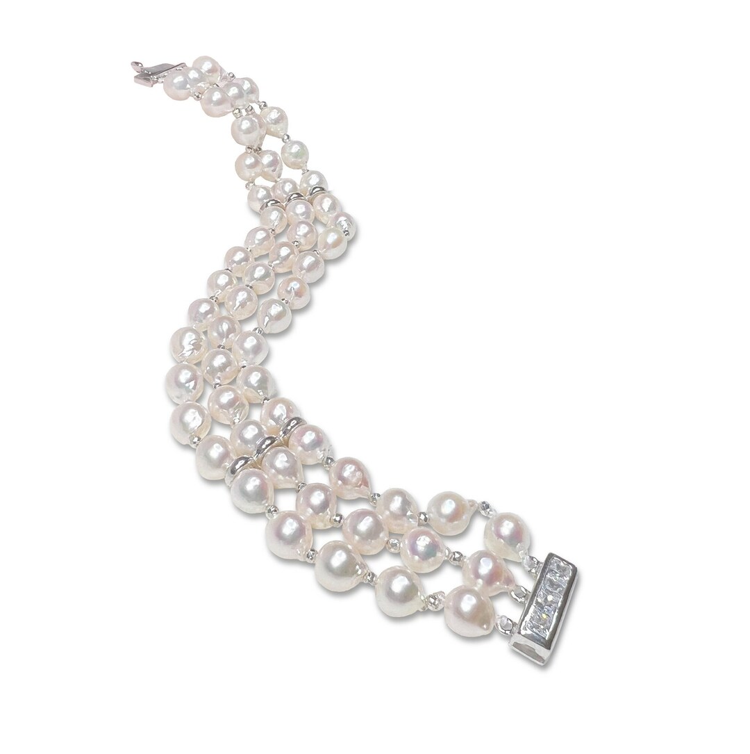 Genuine Akoya Cultured Pearls Bangle, Top Luster Japanese Akoya Pearls ...