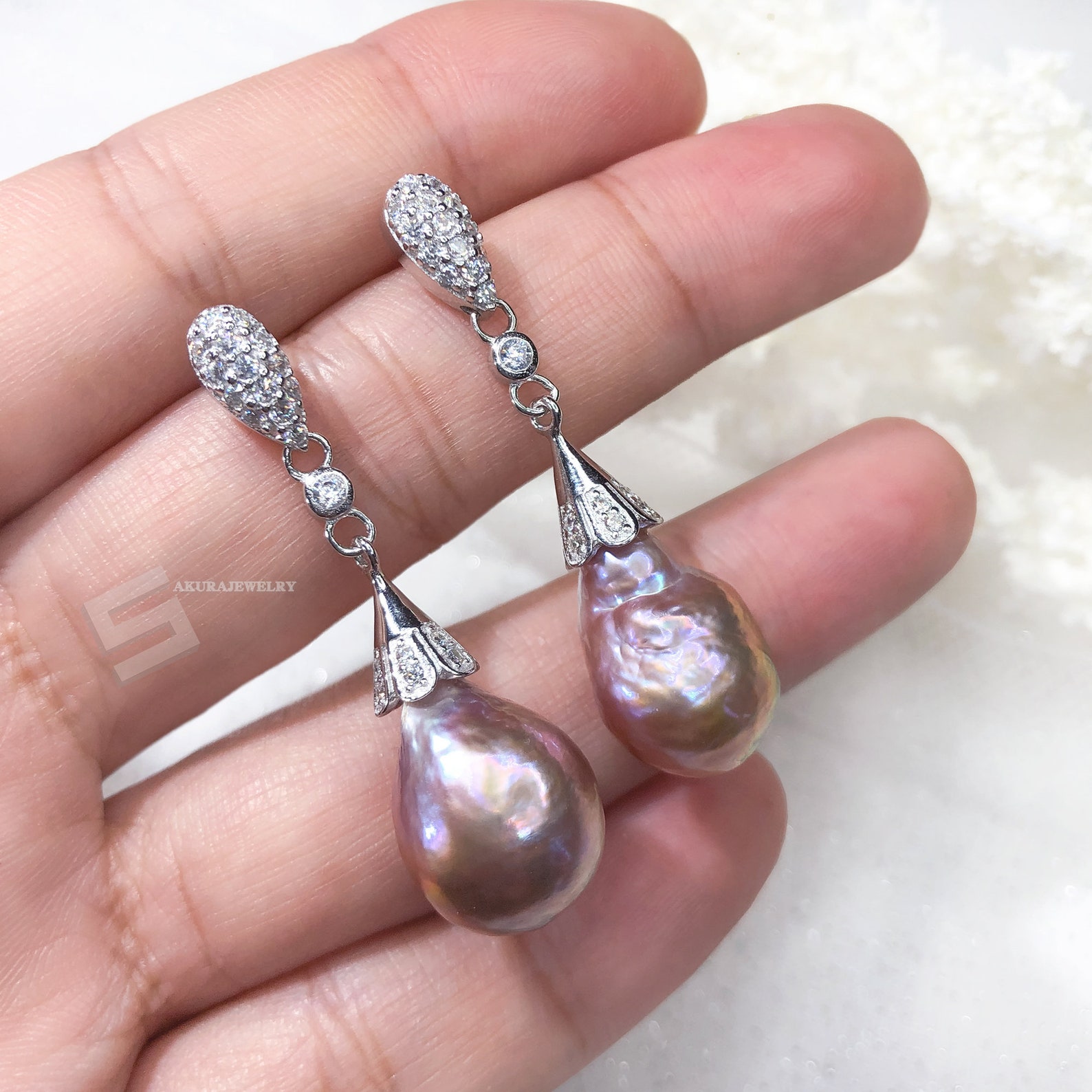 Real Pearls in Silver Earrings 11x18mm Exotic Colored Pearls - Etsy