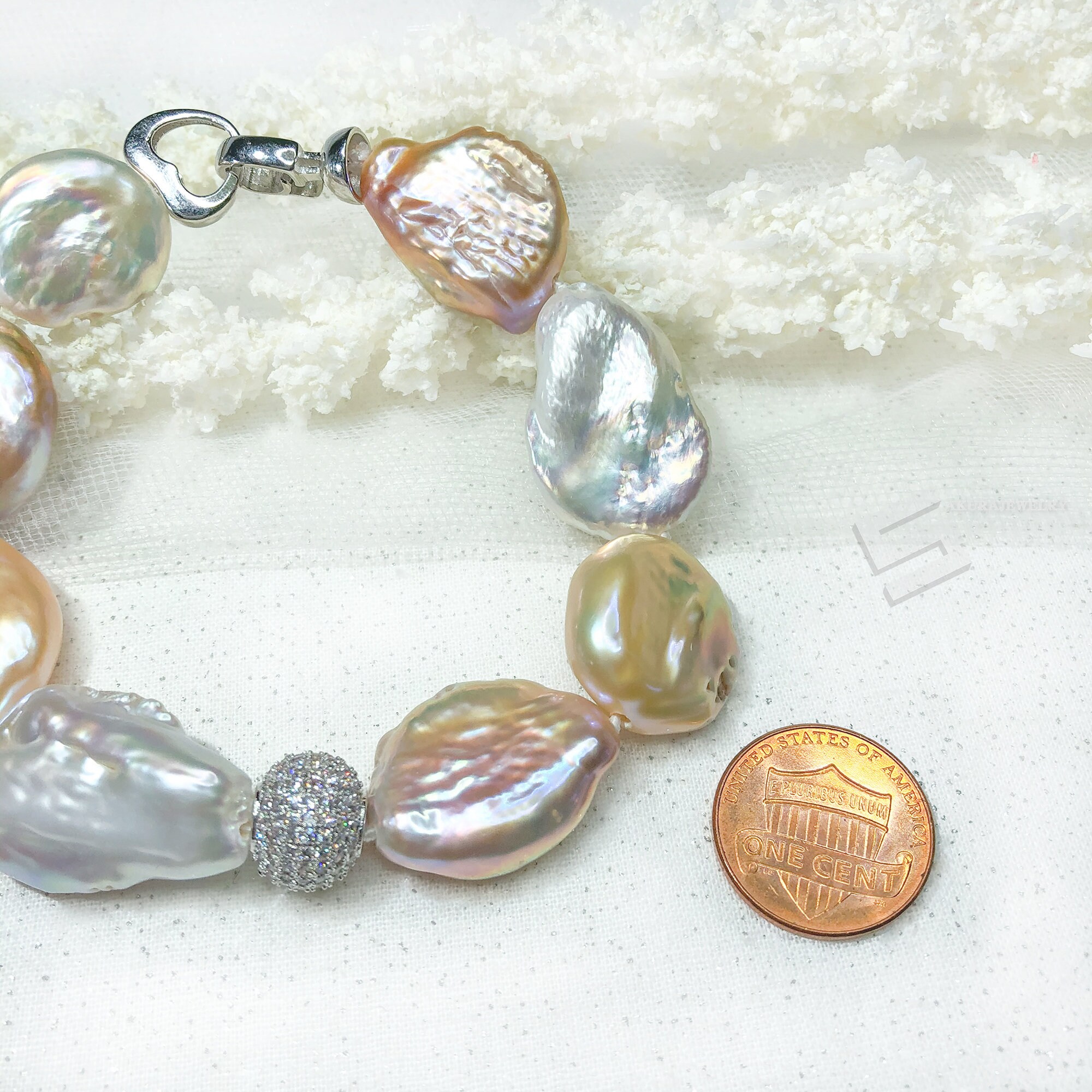 Large Souffle Pearls and 925 Silver Bracelet, 20-25MM Exotic Colored ...