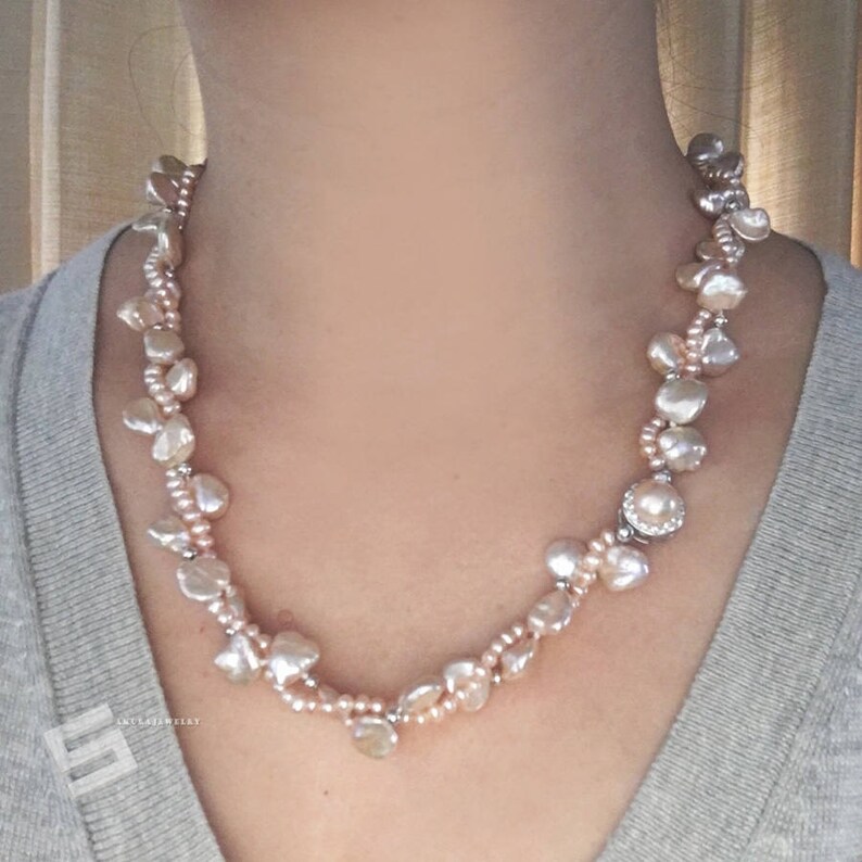 Freshwater Cultured Pearls Necklace Keshi Pearls And Deliacte Etsy