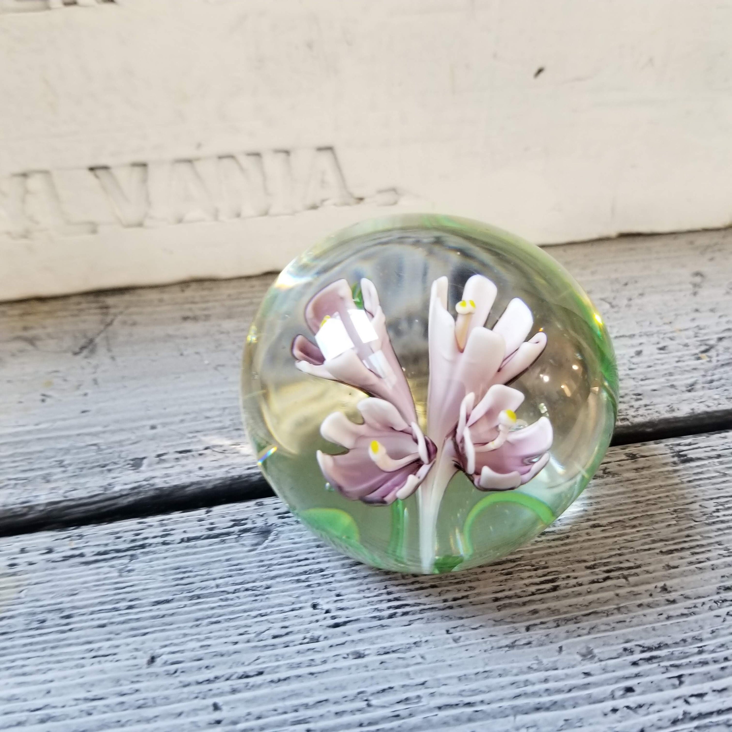 Glass Flower Paperweight Vintage Purple Flower Paperweight - Etsy