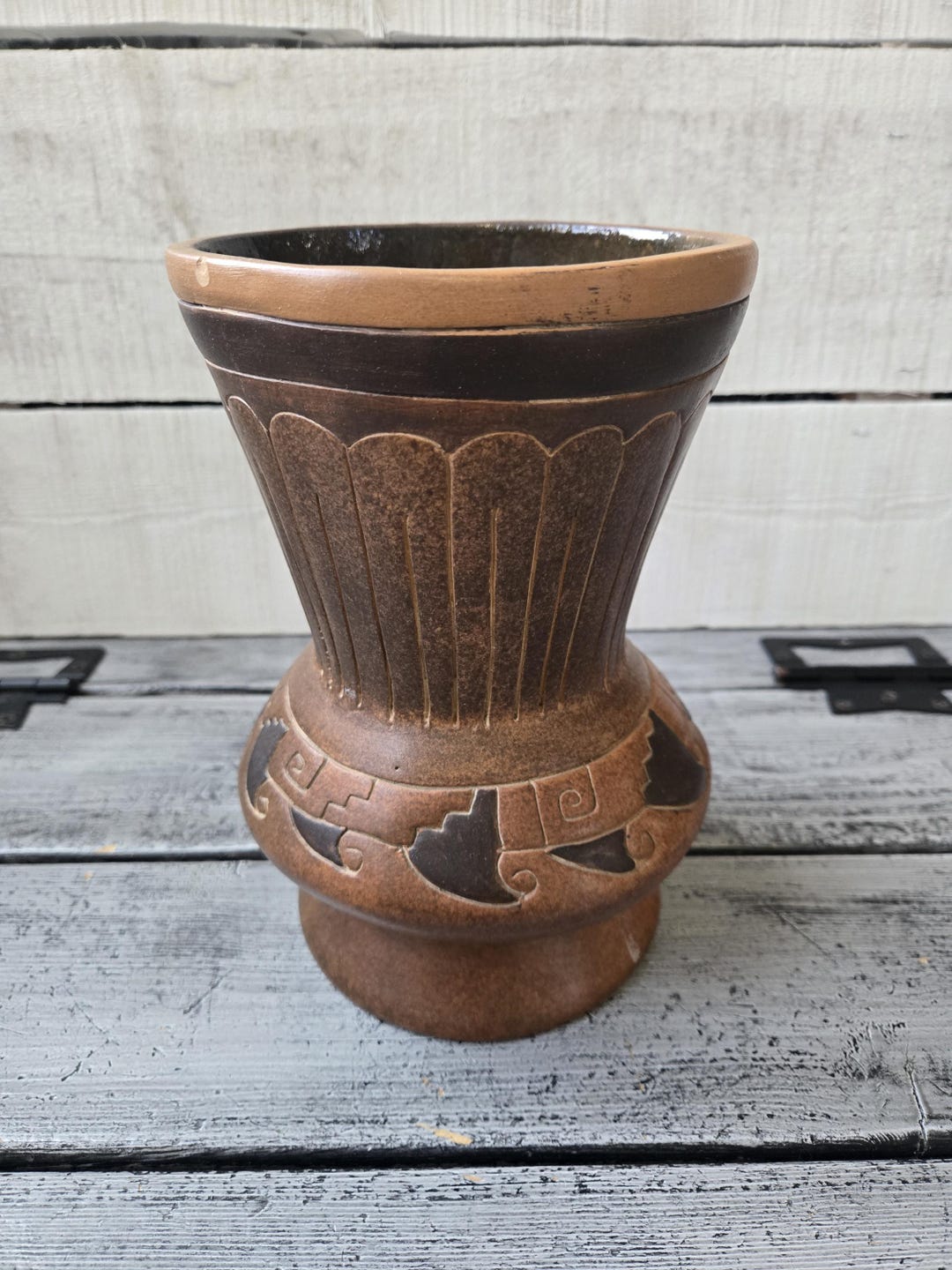 Vintage Mexican Pottery Vase, Vintage Mexican Vase, Aztec Design Vase ...