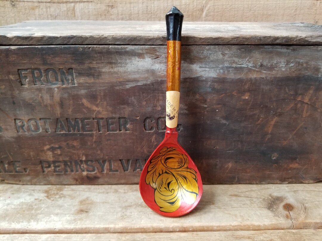 Wooden Handpainted Spoon Made in USSR Vintage, Vintage Khokhloma Wooden ...