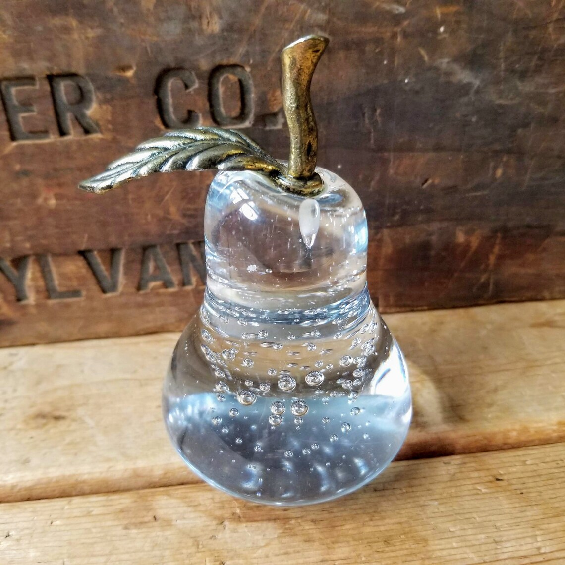 Pear Paperweight Glass Glass Pear Paperweight Clear Glass | Etsy