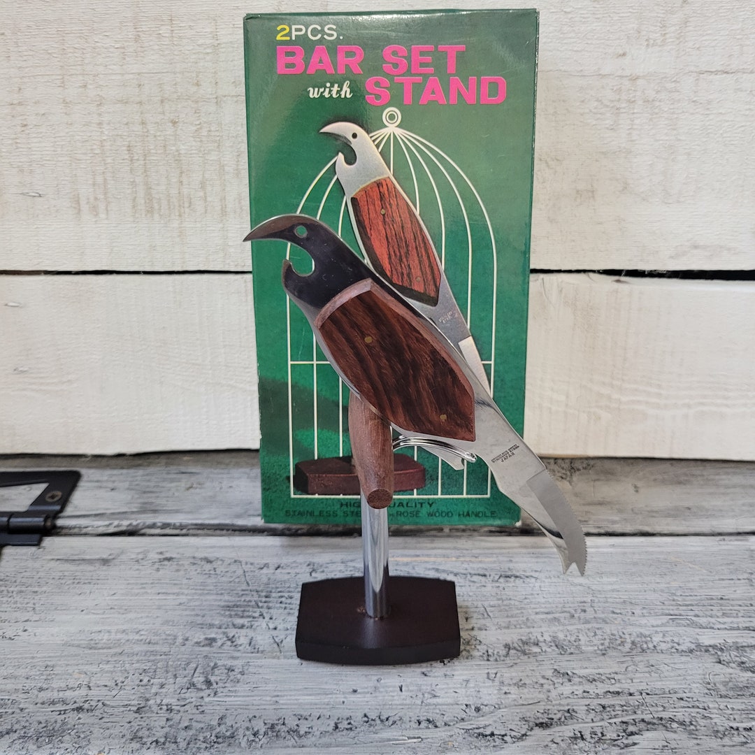 Vintage Bird Can Opener Set, Bar Set and Stand, Bird Knife Vintage, Mid ...