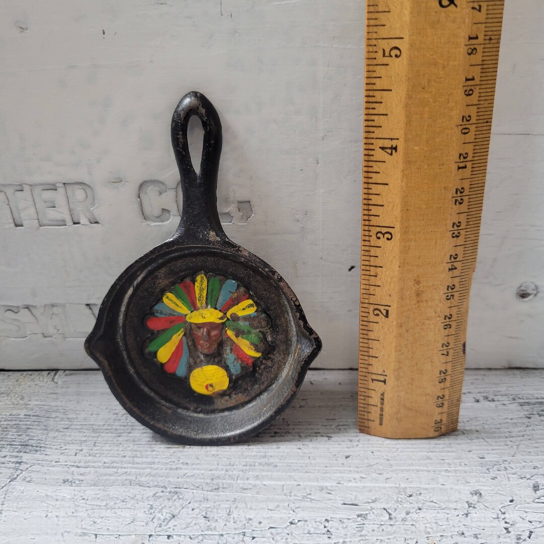 Mini Cast Iron Pan, Vintage Cast Iron With Raised Native American ...