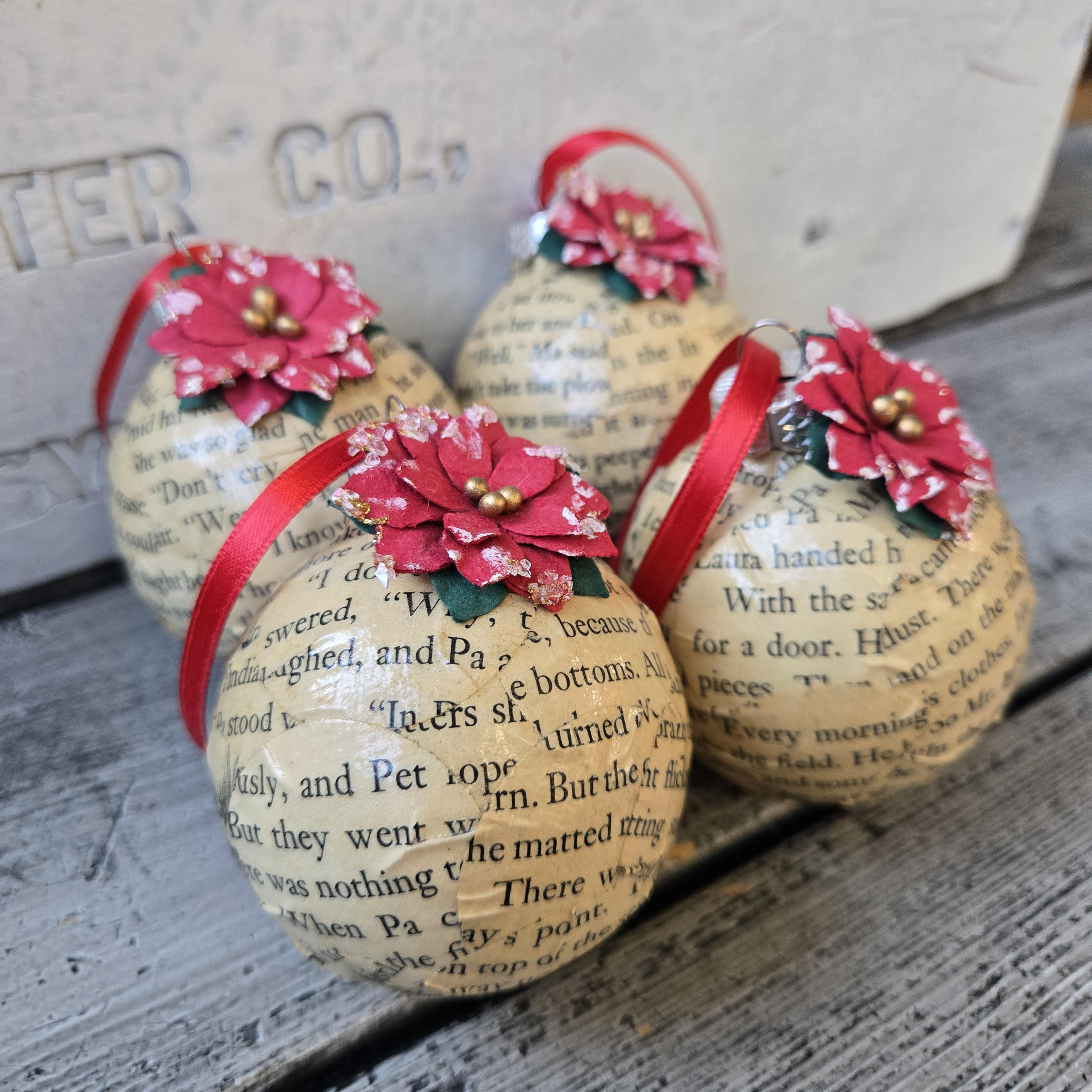 Vintage Book Page Christmas Ornament Set of 4, Book Lover Gift, Book ...