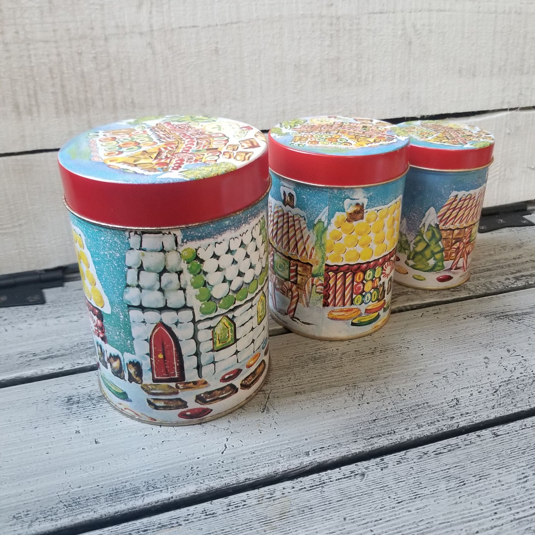 Christmas Stackable Tin Set, Vintage Christmas Tin Set, Gingerbread ...