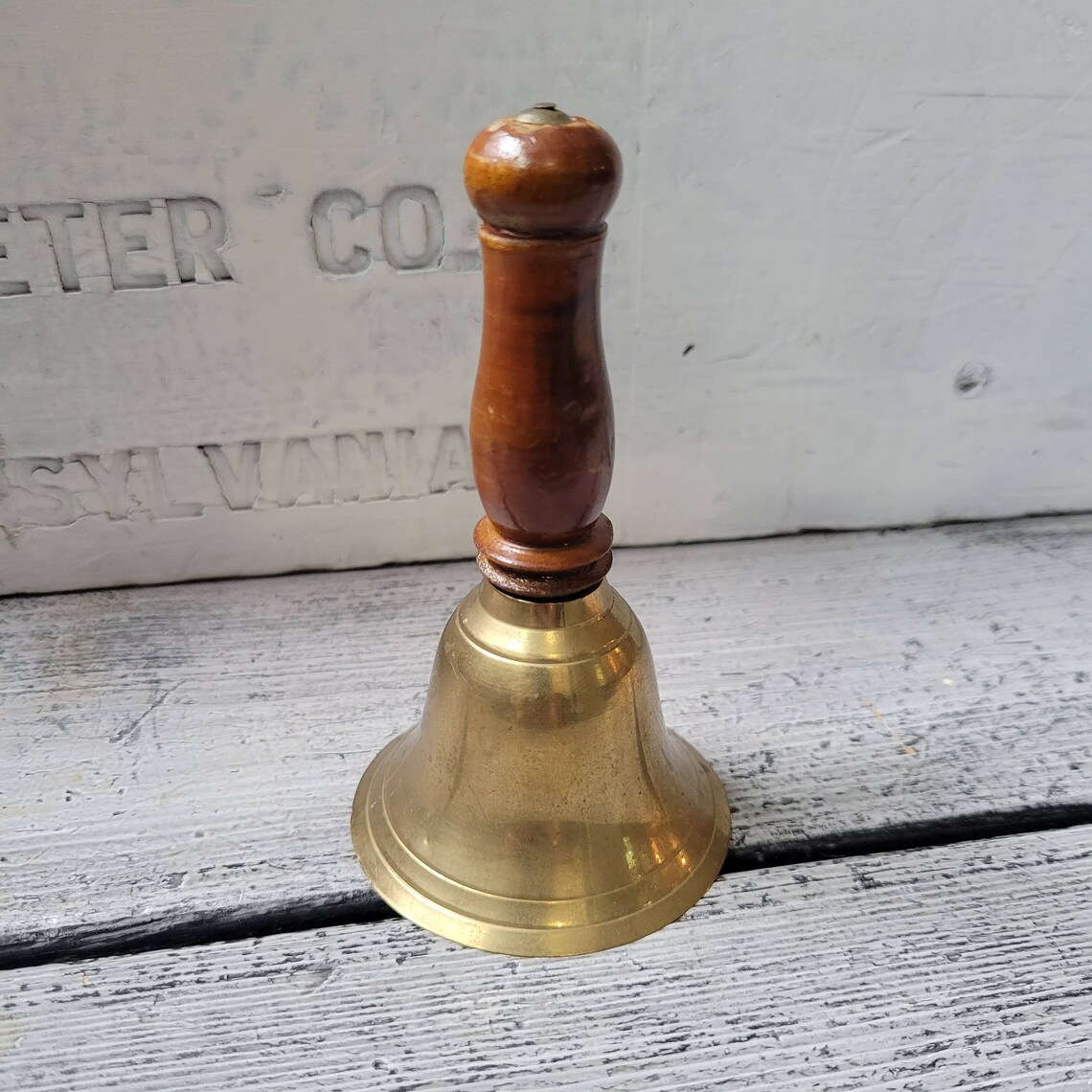 Vintage Wood and Brass Bell Small Wood Bell Small Brass - Etsy