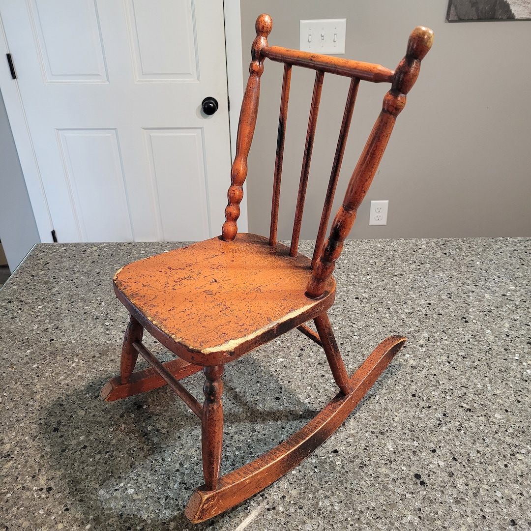 Antique Doll Rocking Chair, Small Antique Rocking Chair, Wood Rocking ...