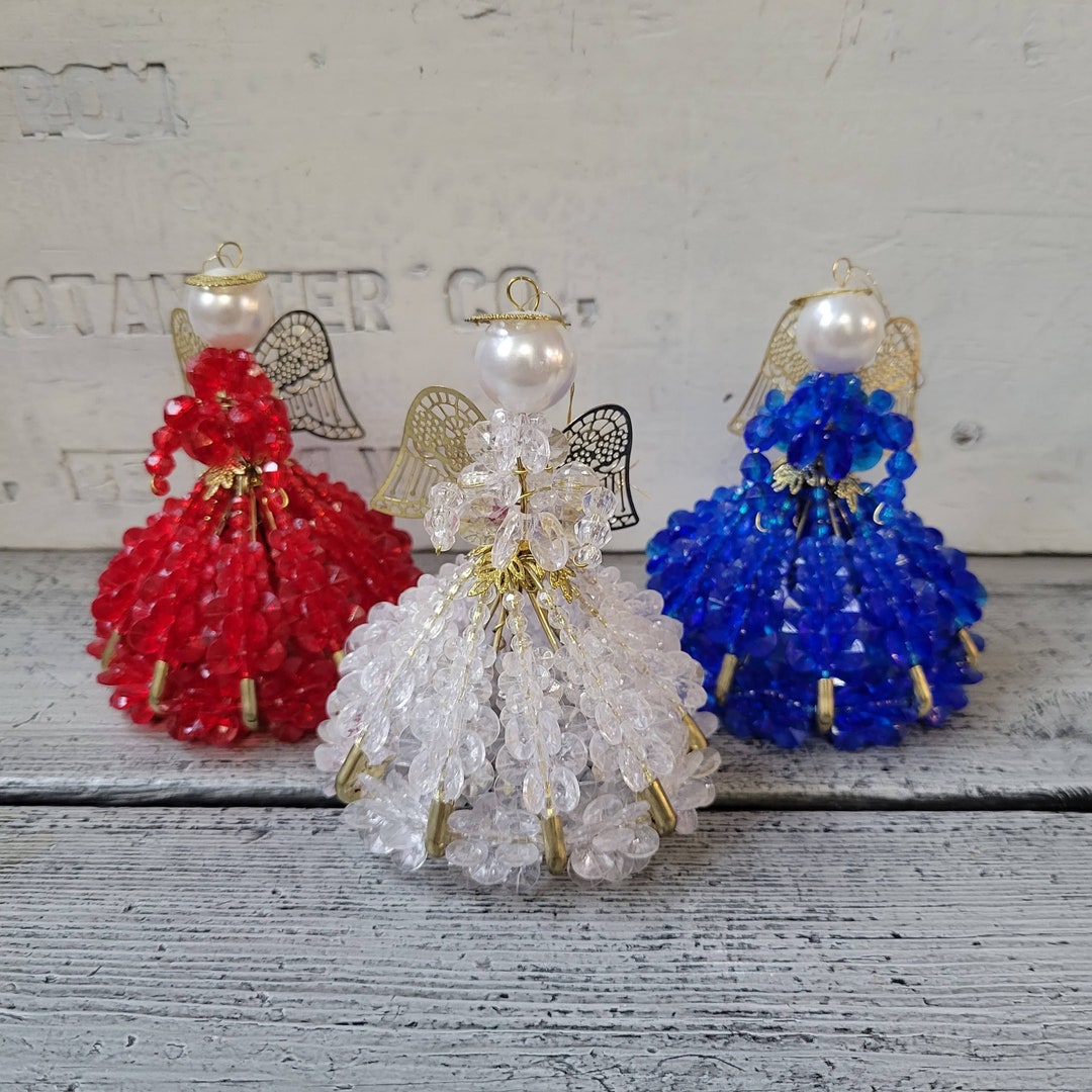 Vintage Beaded Angel Set, Beaded Angel Ornament Vintage, Bead Safety ...