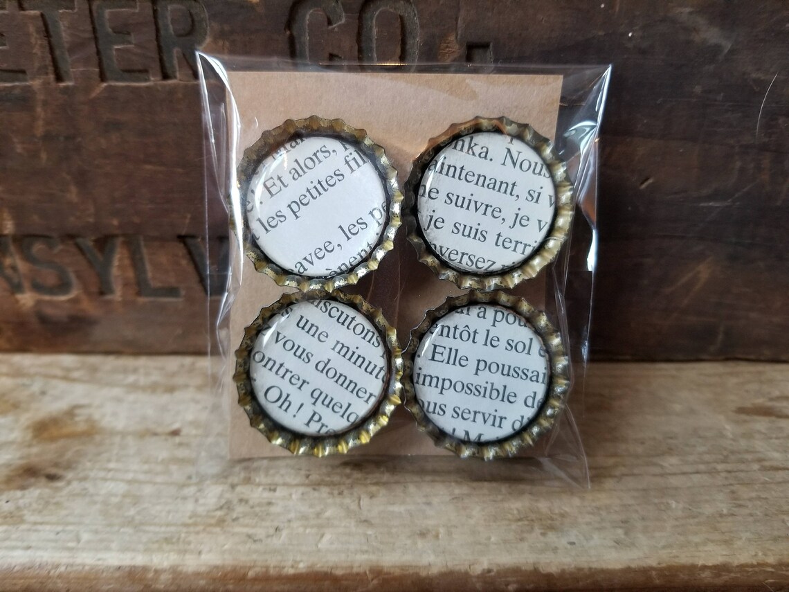 French Book Page Magnets Set of 4 Shabby Chic Book Magnets - Etsy