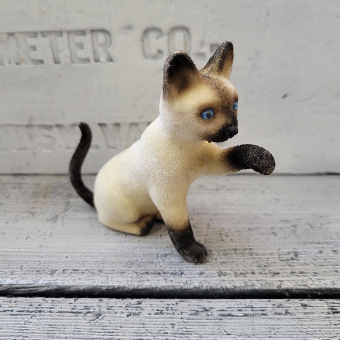 Vintage Flocked Cat, Flocked Siamese Cat, Cat Collectible Fuzzy ...
