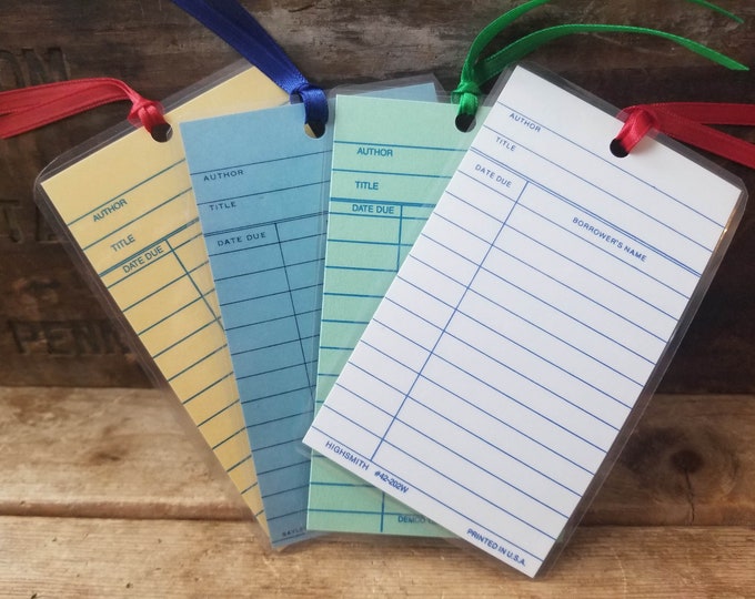 Library Checkout Card Bookmarks Set of 4, Vintage Blank Checkout Cards ...