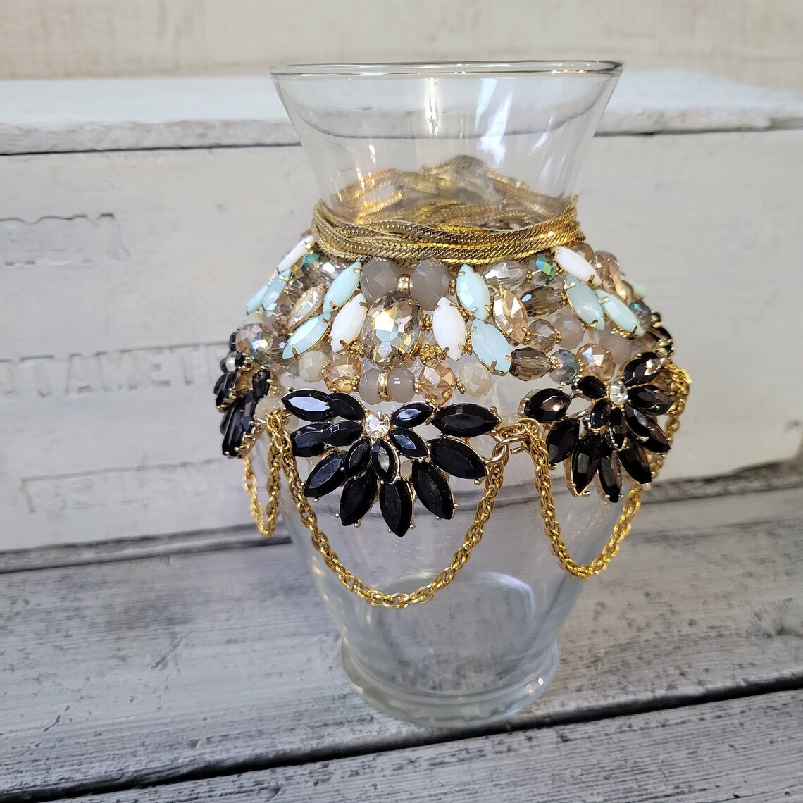 Jeweled Vase Bejeweled Glass Vase Vintage Jewelry Vase - Etsy