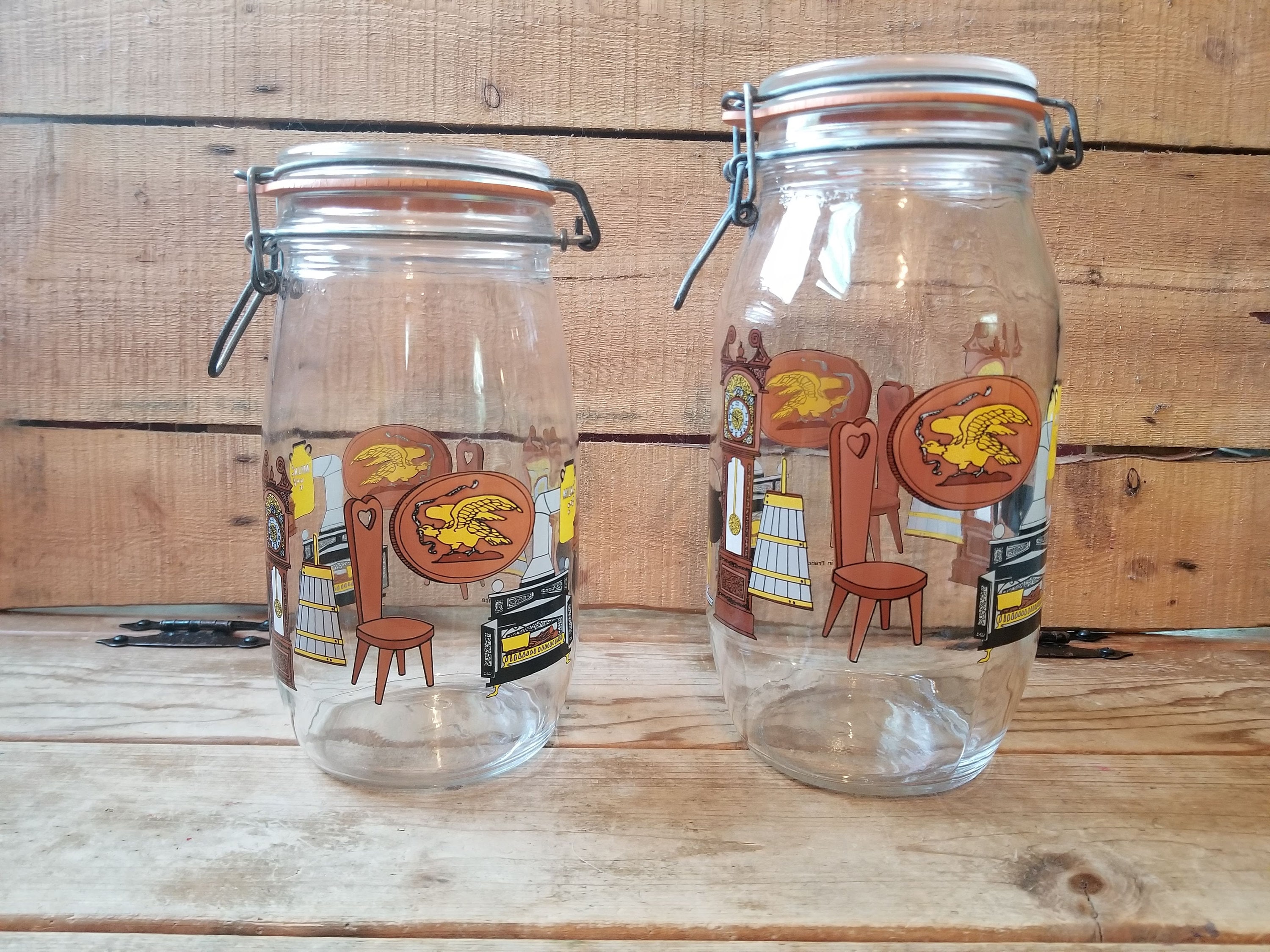 French Canister Jar Set, Vintage French Glass Container, Pair of Glass ...