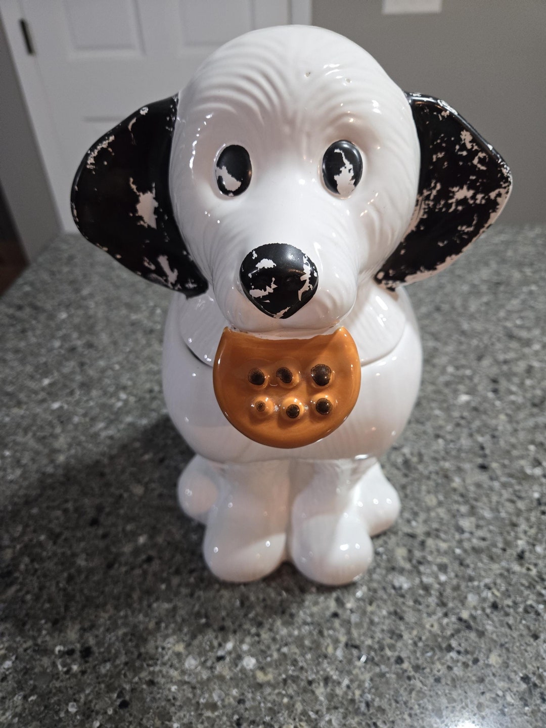 Dog Cookie Jar, Vintage Dog Cookie Jar, Puppy Cookie Jar, Black White ...