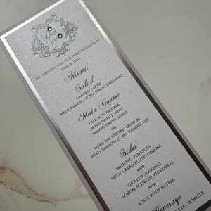 Silver Foil Menu, Wedding Menu, Raised Silver Ink on Pearly White ...