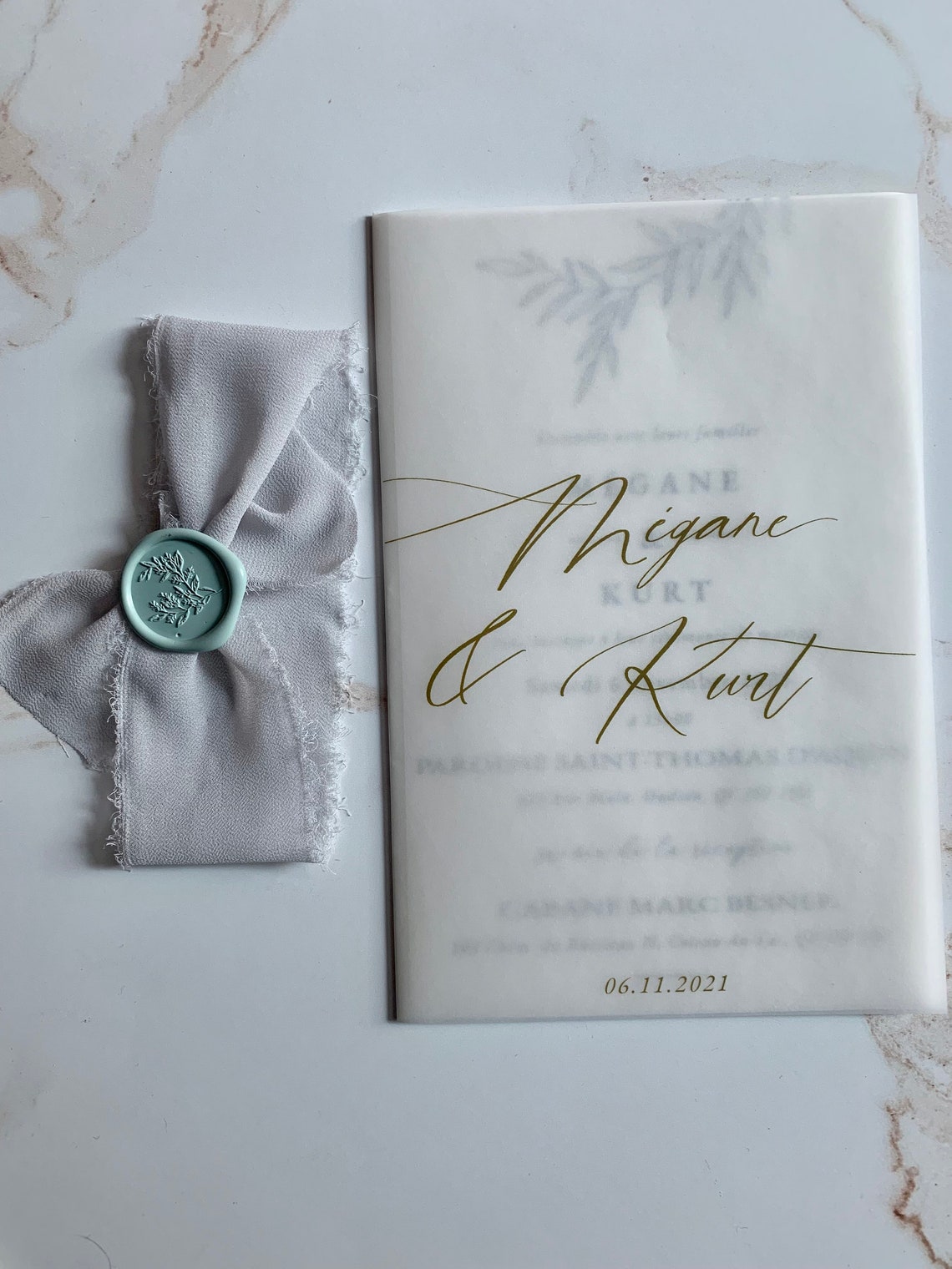 Vellum Wrapped Wedding Invitation With Handmade Ribbon and Wax | Etsy