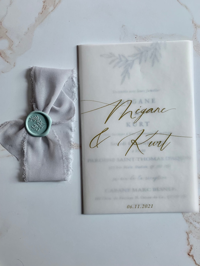 Vellum Wrapped Wedding Invitation With Handmade Ribbon and Wax Seal ...
