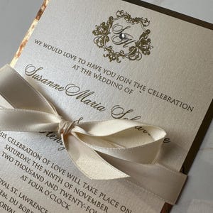 Gold Foil Wedding Invitation, Foil Trim and Ribbon Wrapped Around ...