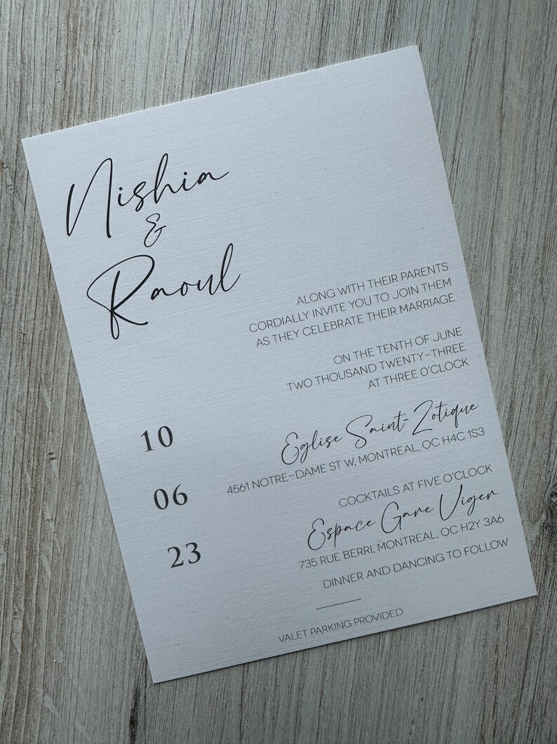 Black Foil on White Linen Invitation With Band, Foil Wedding Invitation ...