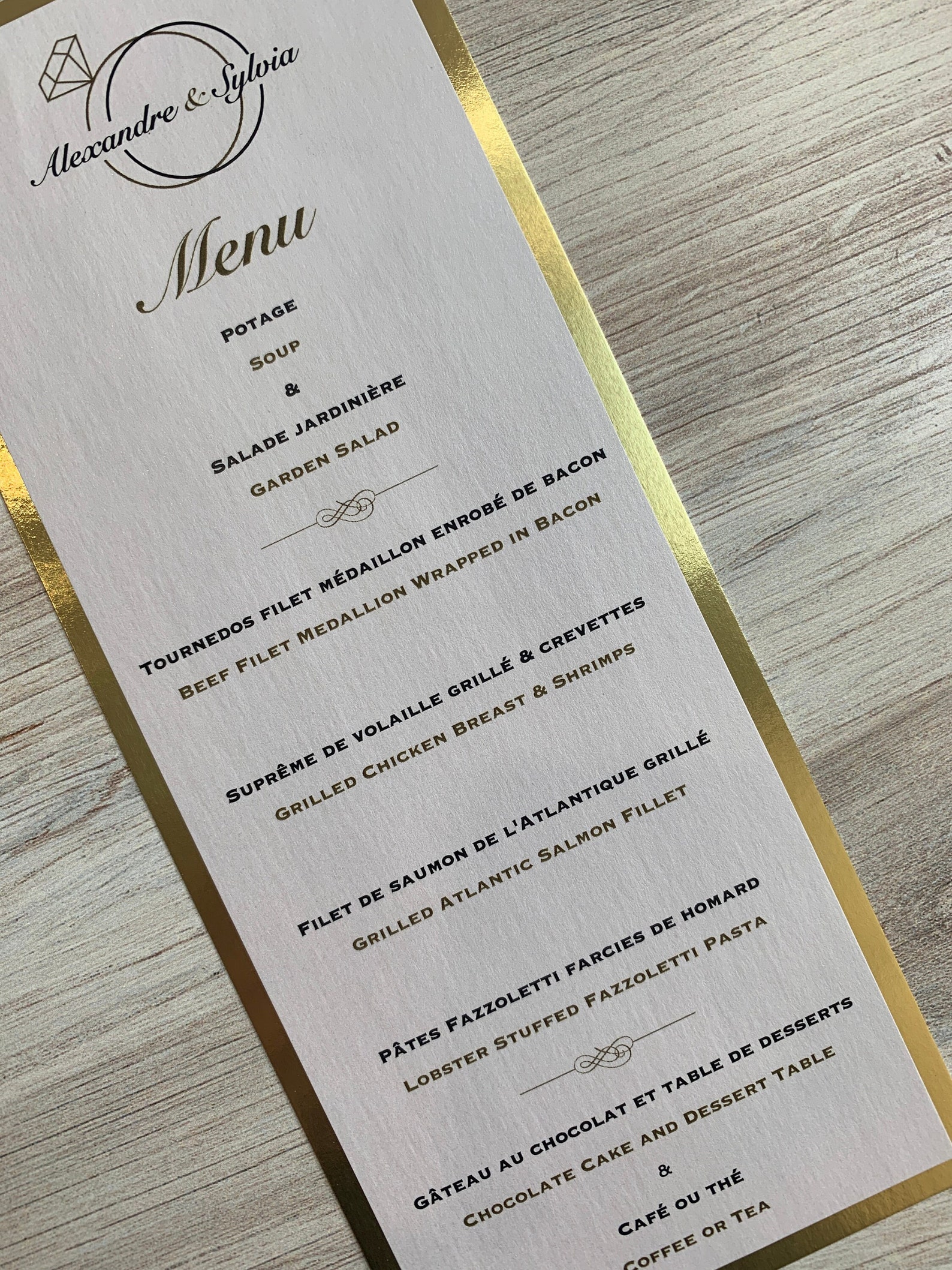 Gold Foil Wedding Menu, Gold Foil Party Favour Tags, Gold Foil Place ...