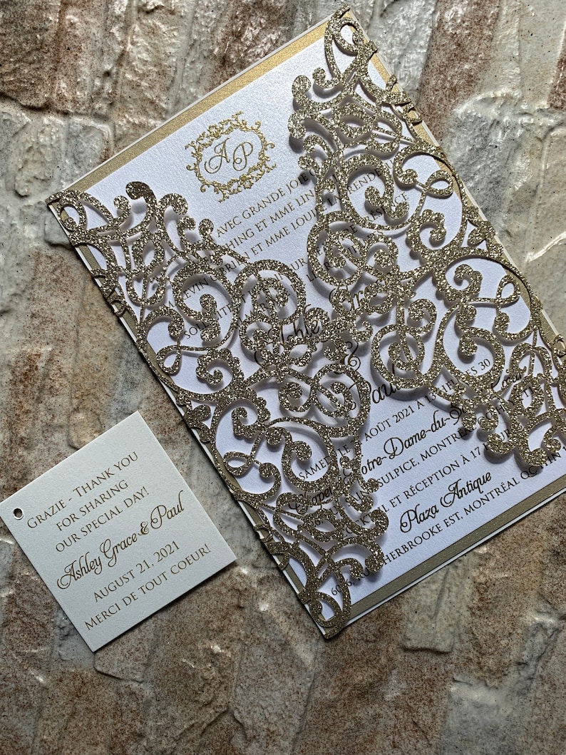Gold Glitter Laser Cut Invitation Gold Laser Cut Wedding - Etsy
