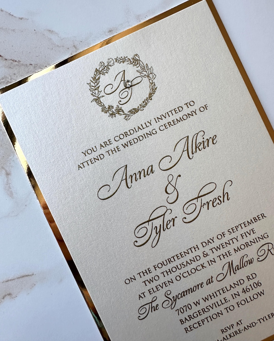 Gold Foil Trim on Wedding Invitation, Gold Foil Invitation, Raised Gold ...