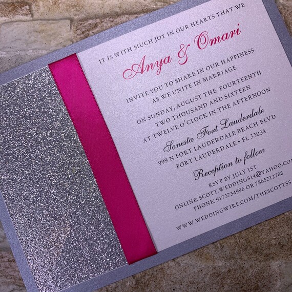 Silver glitter invitation glitter wedding invitation silver | Etsy