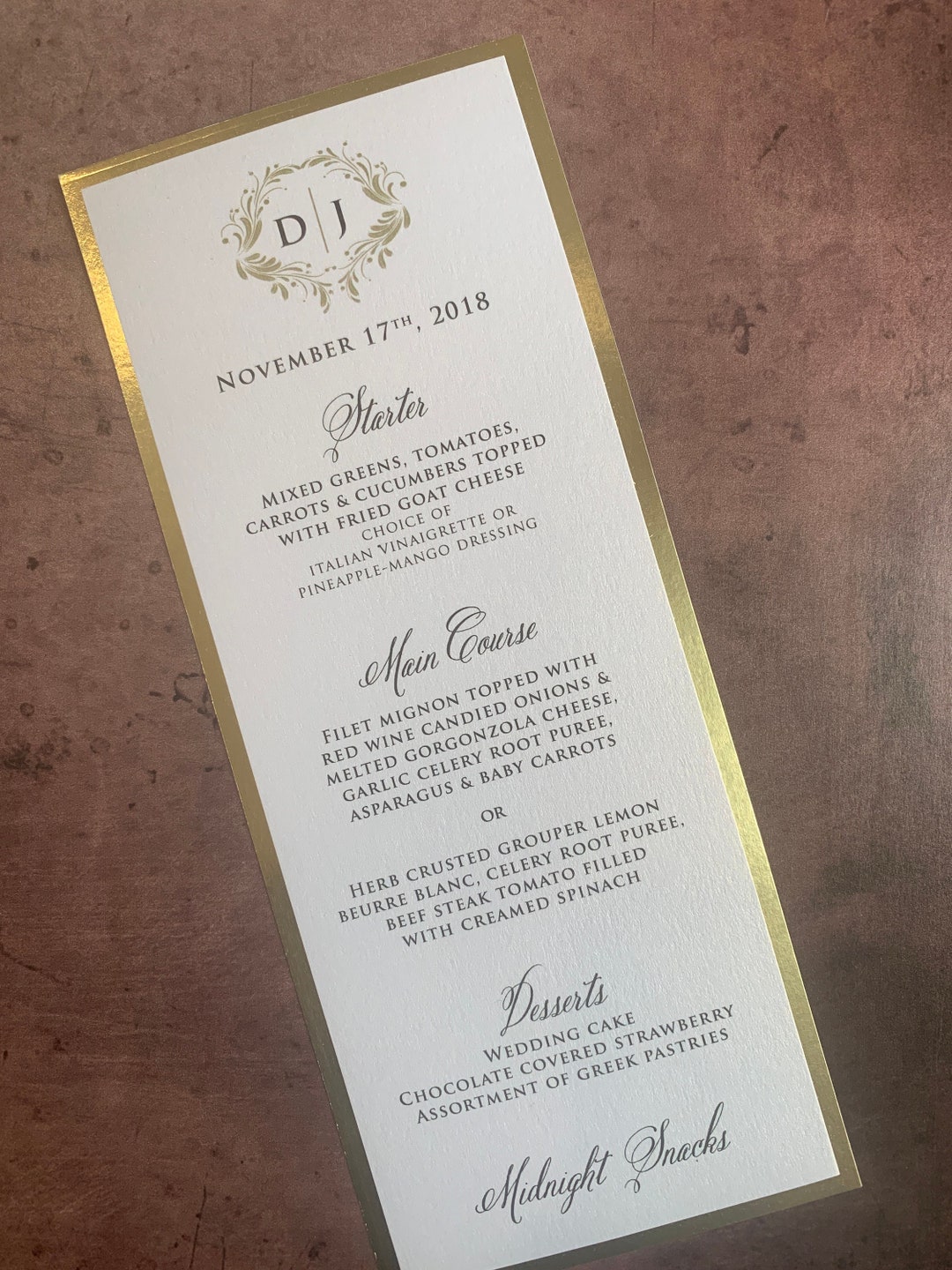 Gold Foil Wedding Menu, Gold Foil Party Favour Tags, Gold Foil Place ...