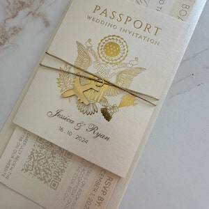 Foil Passport Wedding Invitation, Gold Foil Passport and Ticket Invitation, Custom Passport and ...