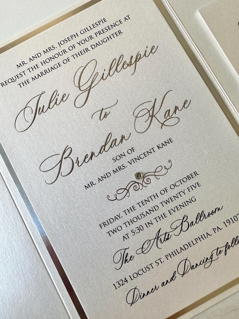 Silver Foil Wedding Invitation, Pocket Fold Invitation Suite, Silver ...