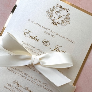 Gold Foil Wedding Invitation, Foil Trim and Ribbon Wrapped Around ...