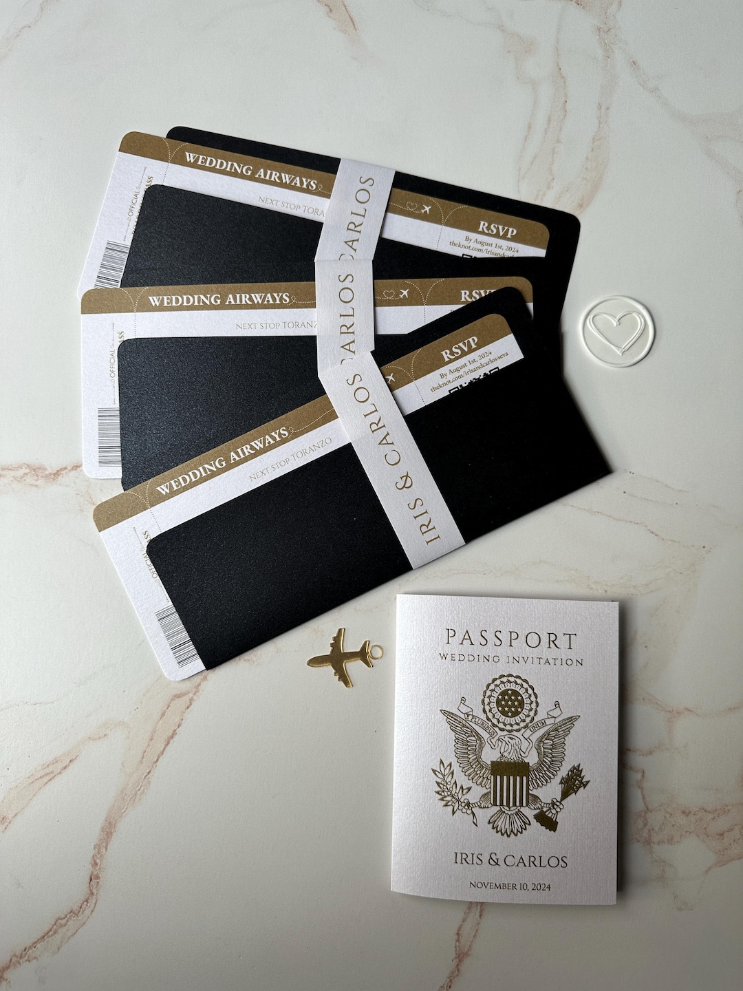 Formal Boarding Pass and Passport Combination, Black, White and Gold ...