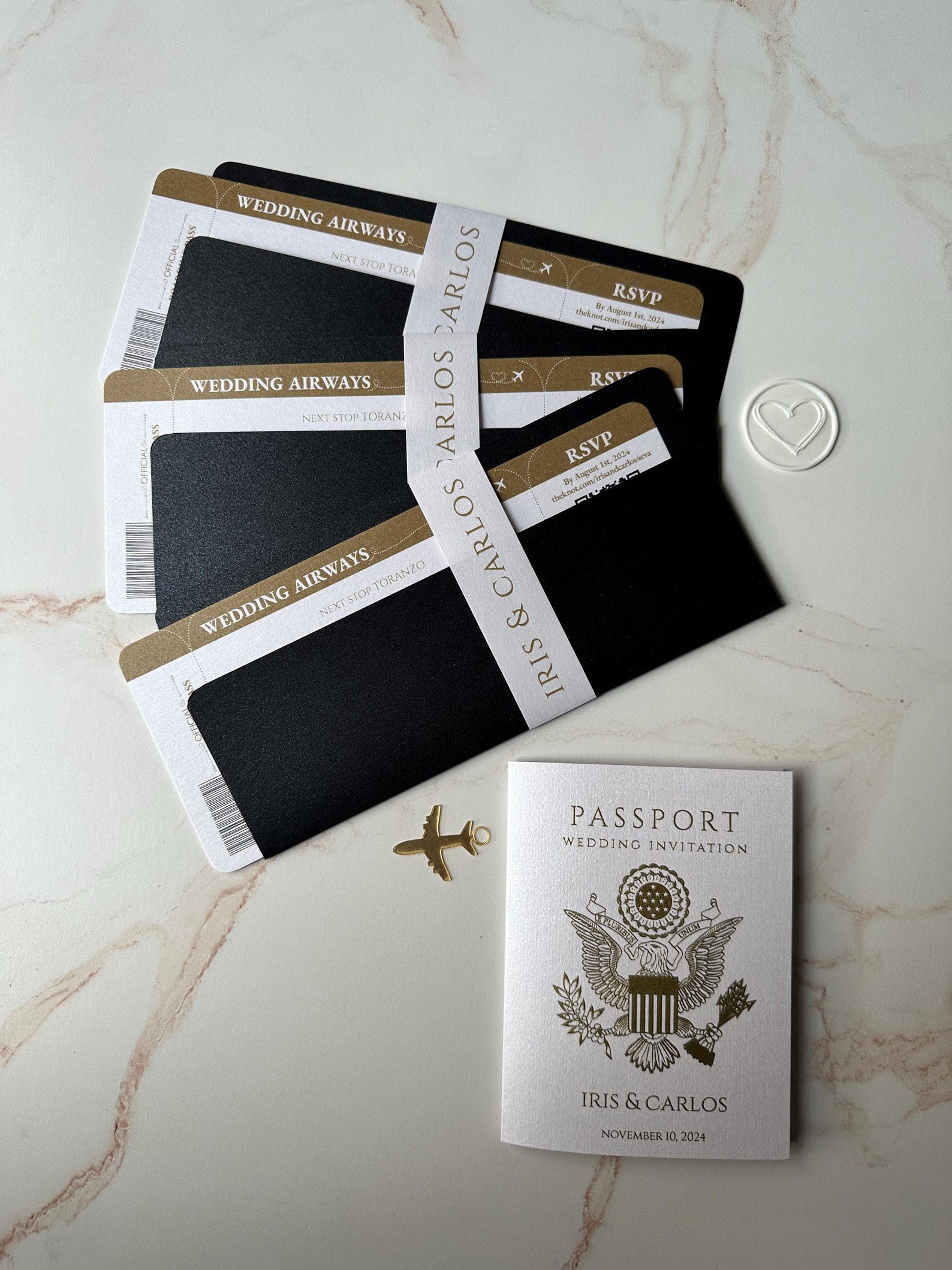 Formal Boarding Pass and Passport Combination, Black, White and Gold ...