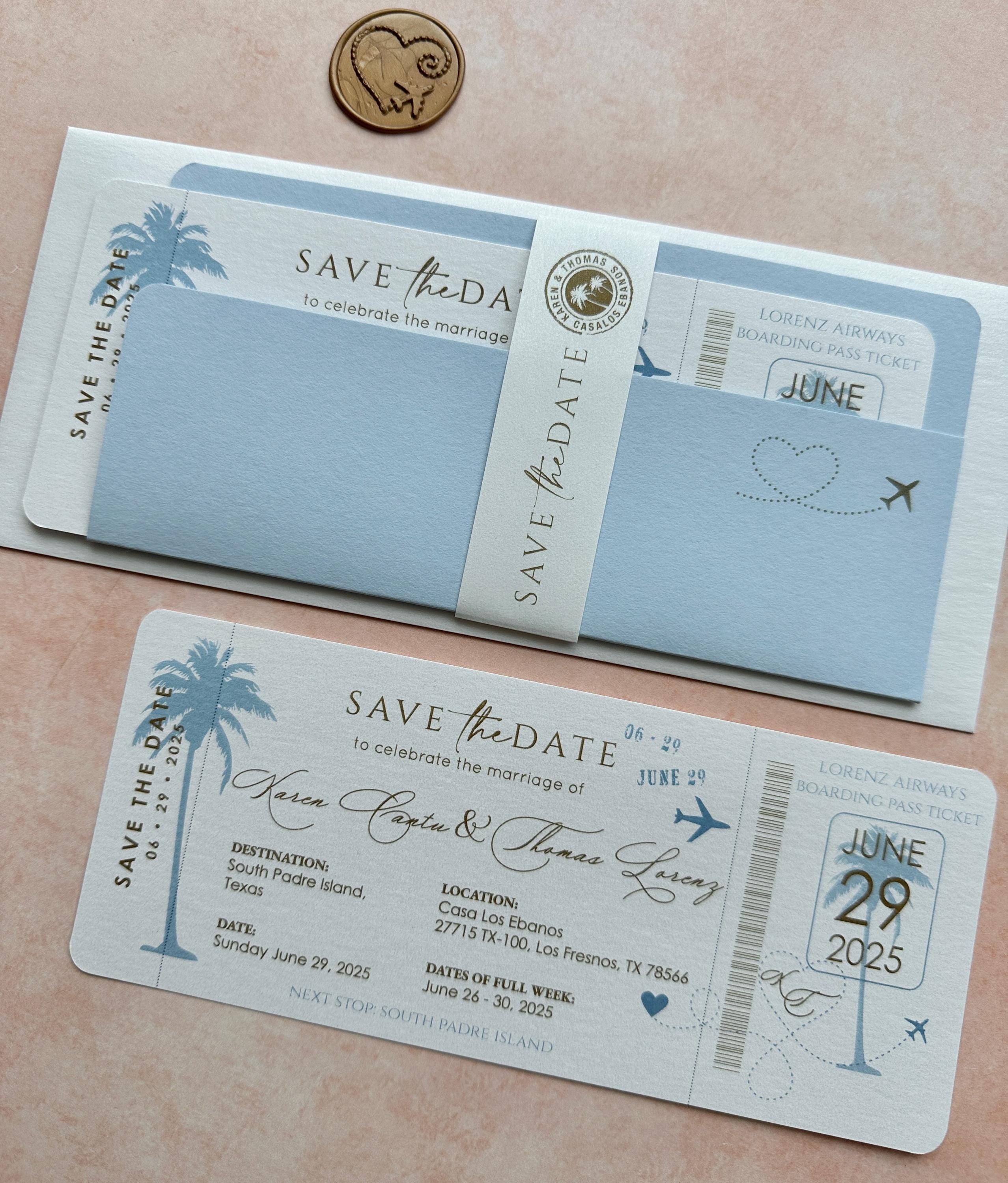 Save the Date Boarding Pass Invitation, Save the Date Ticket, Dusty ...