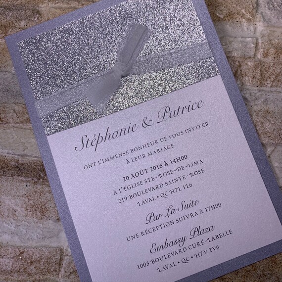 Silver glitter Invitation Silver Wedding Invitation Sparkly | Etsy