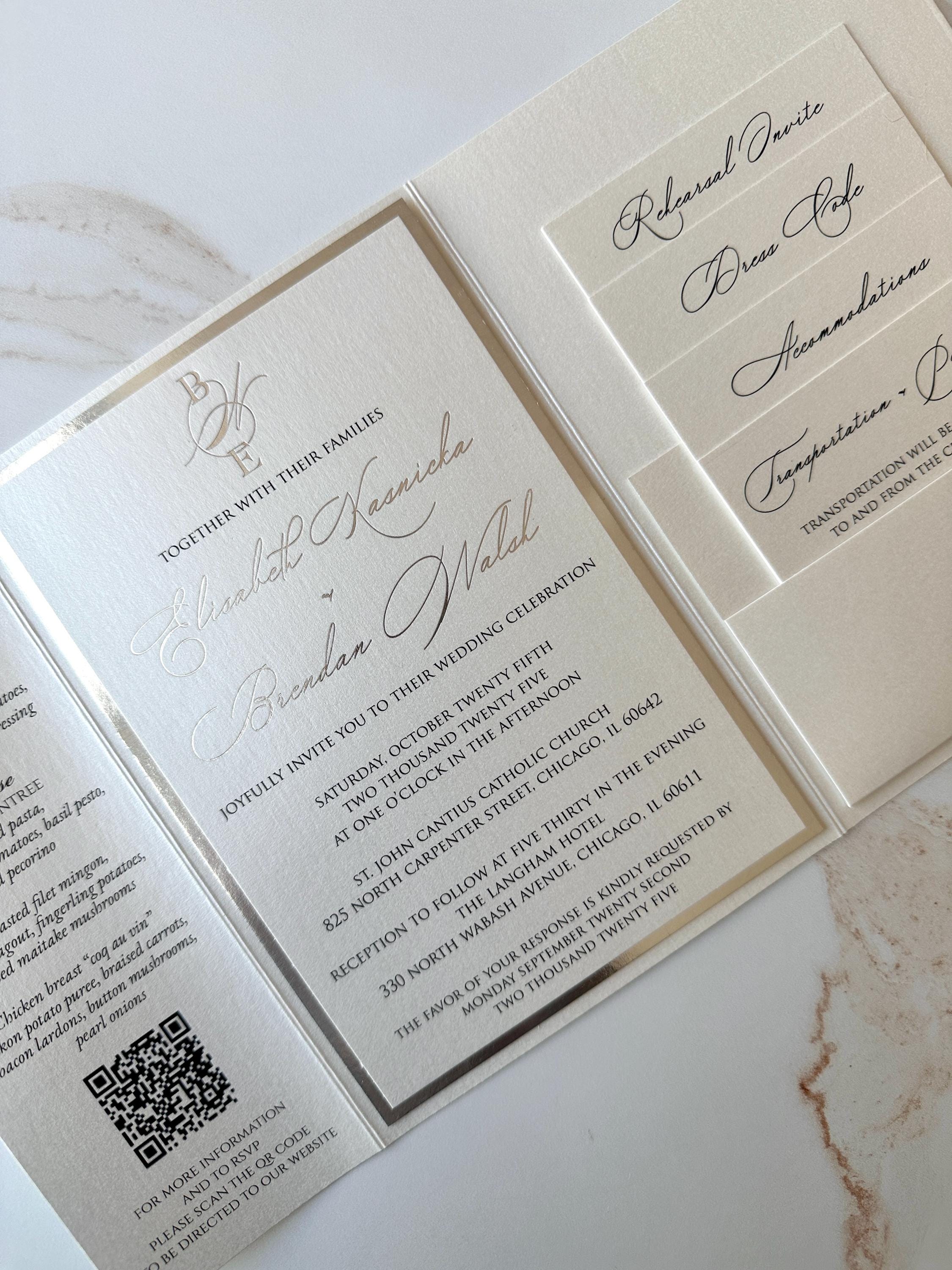 Silver Foil Wedding Invitation Suite, Invitation Pocketfold, Wedding ...