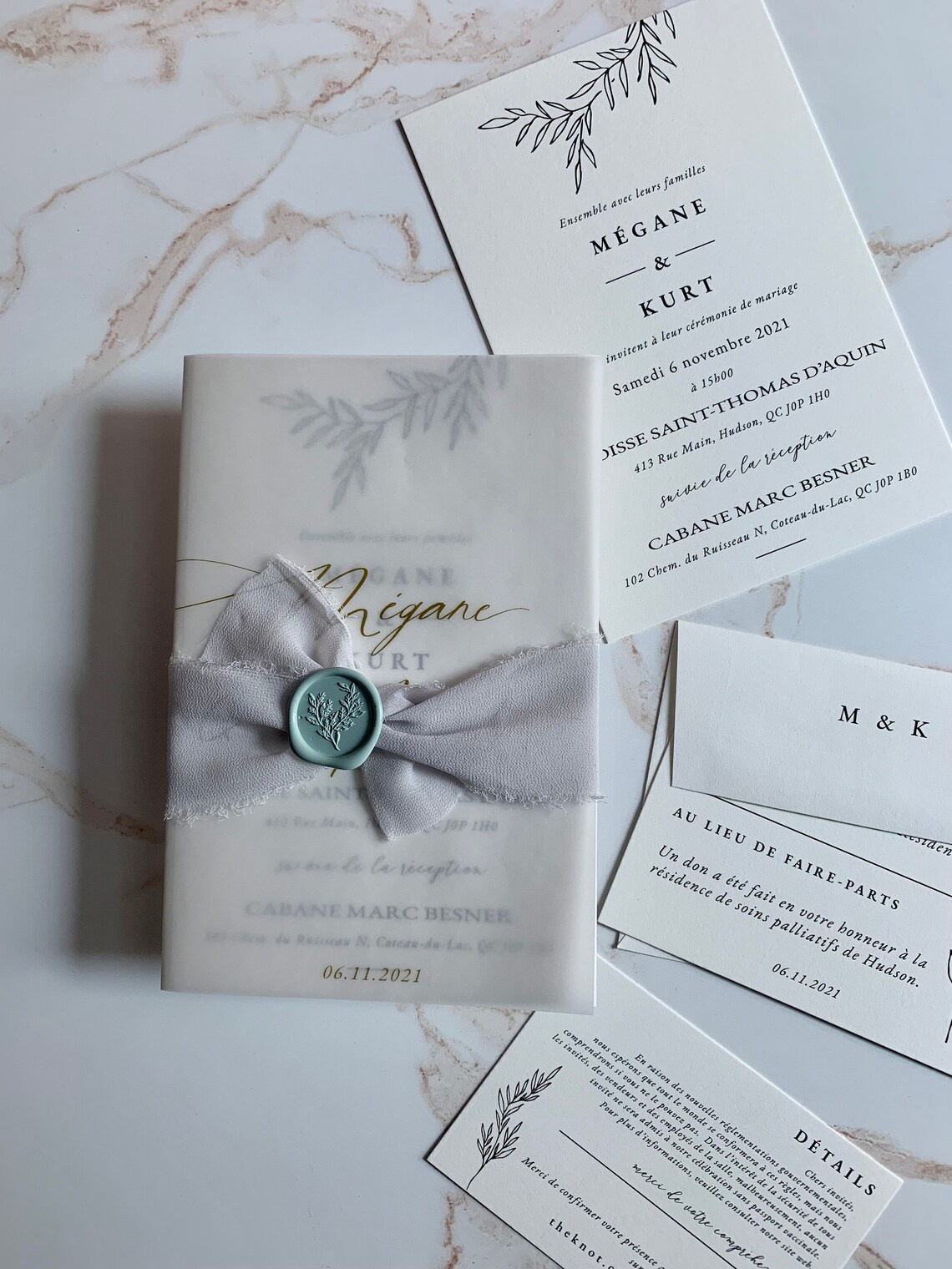 Vellum Wrapped Wedding Invitation With Handmade Ribbon and Wax | Etsy